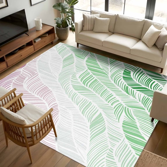5x7 Area Rugs, Ombre Green Pink Non-Skid Rubber Backing Large Rectangle ...
