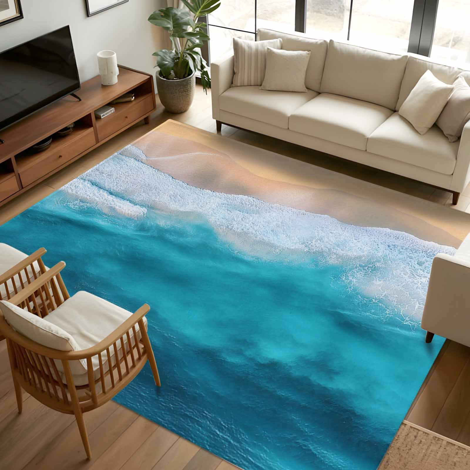 5x7 Area Rugs, Ombre Oceans Non-Skid Rubber Backing Large Rectangle ...