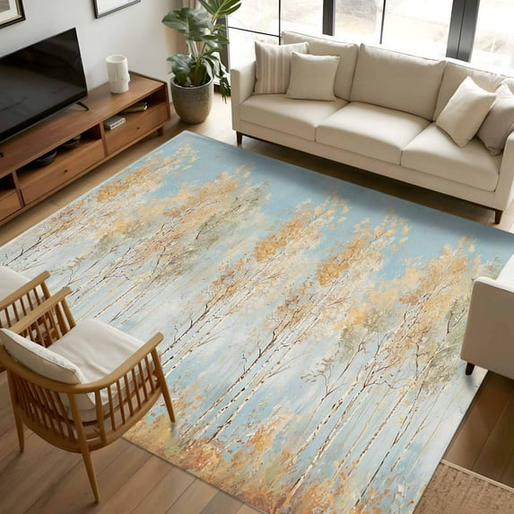 5x7Ft Area Rugs Orange Blue Vintage Non-Skid Rubber Backing Large ...