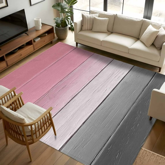 5x7 Area Rugs, Pink Gray Ombre Non-Skid Rubber Backing Large Rectangle ...