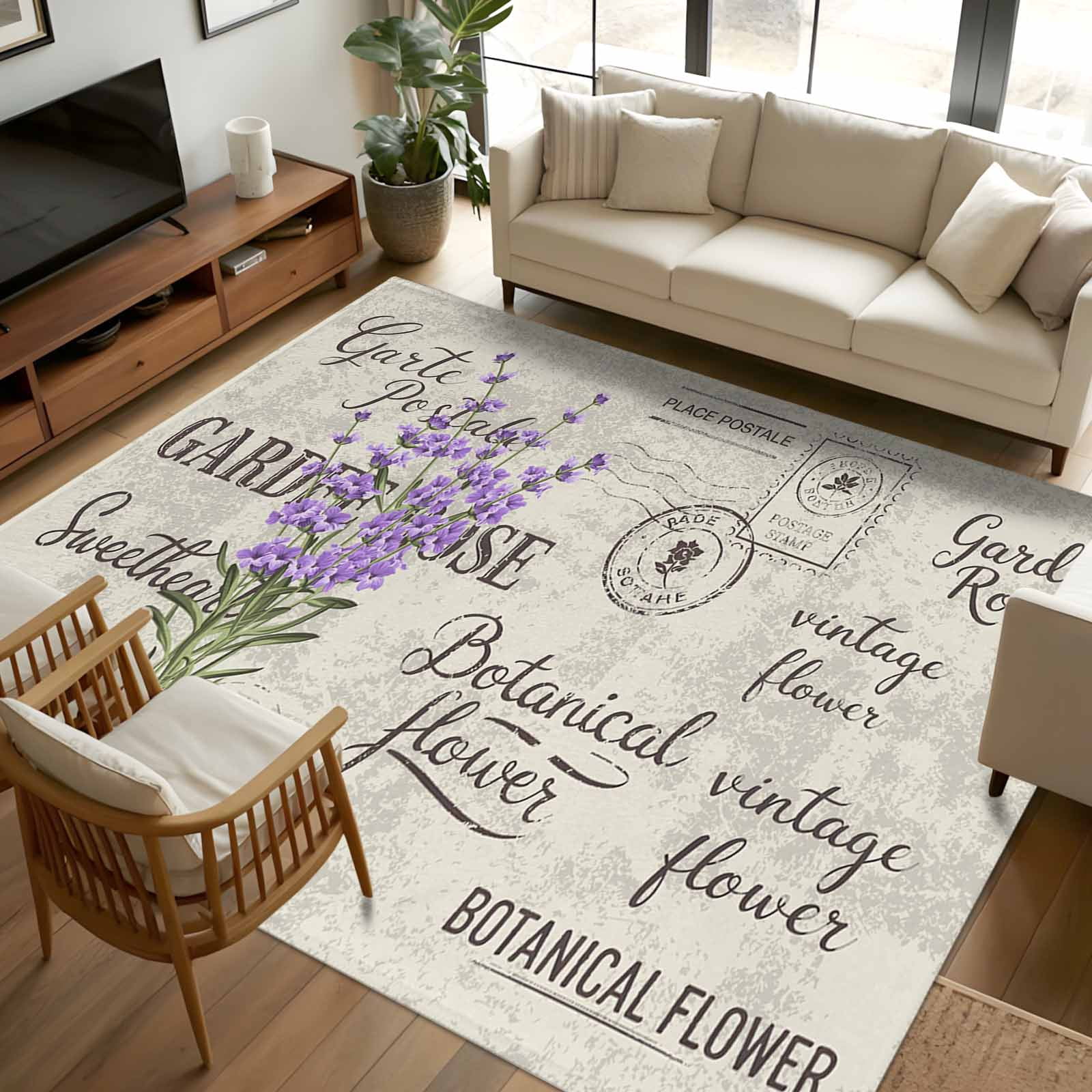 5x7 Area Rugs, Purple Lavenders Eater Non-Skid Rubber Backing Large ...