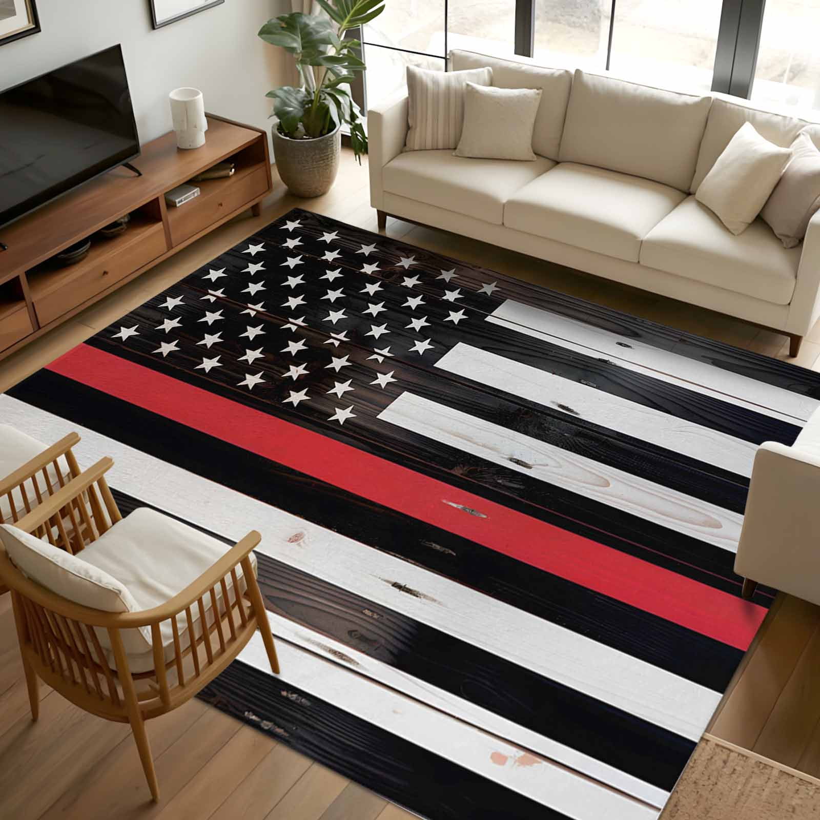 5x7 Area Rugs, Red American Flag Non-Skid Rubber Backing Large ...