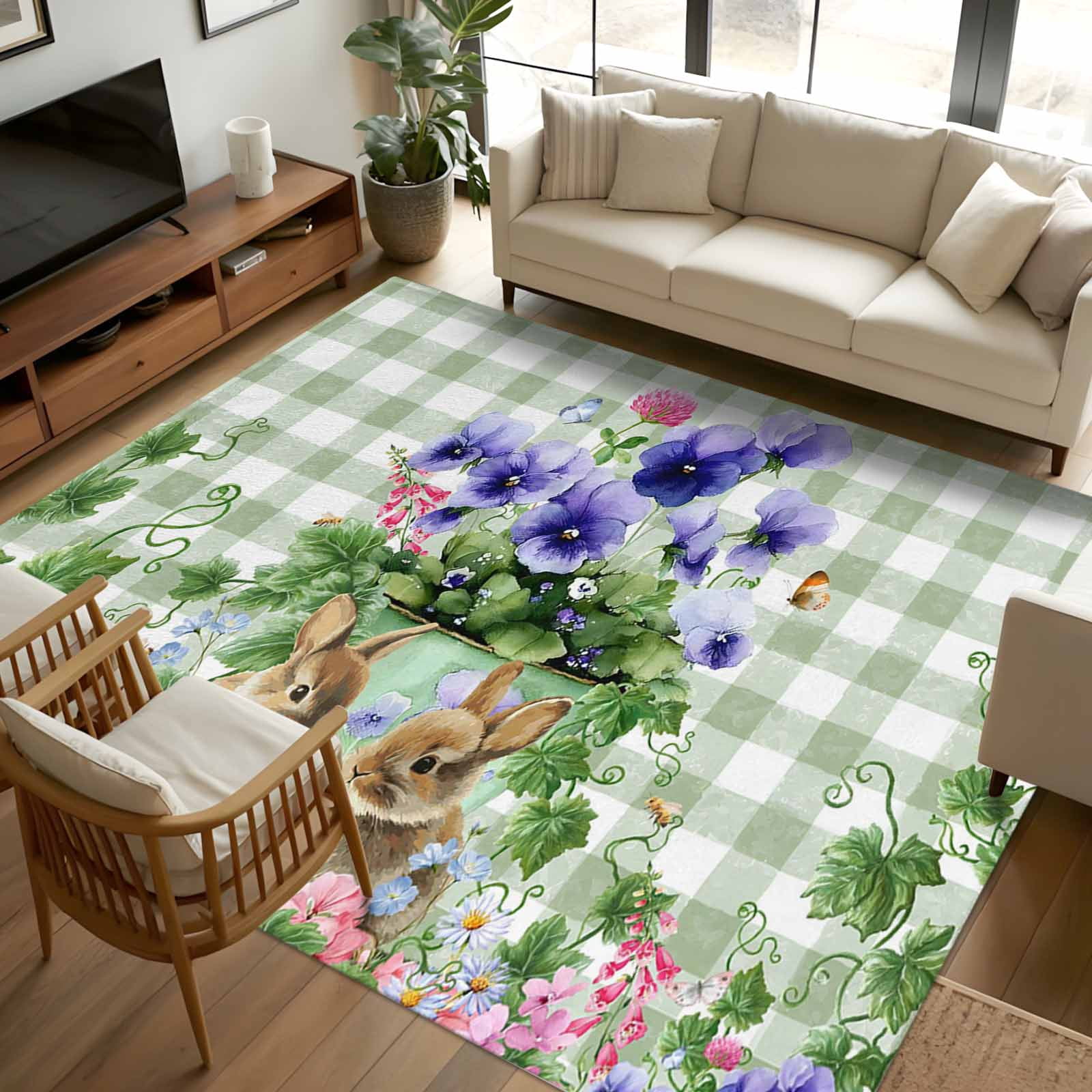 5x7 Area Rugs, Spring Easter Non-Skid Rubber Backing Large Rectangle ...