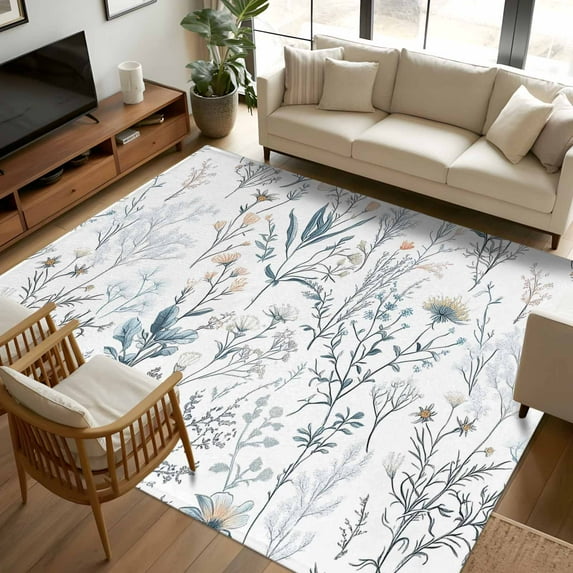 5x7 Area Rugs, Spring Floral Non-Skid Rubber Backing Large Rectangle ...