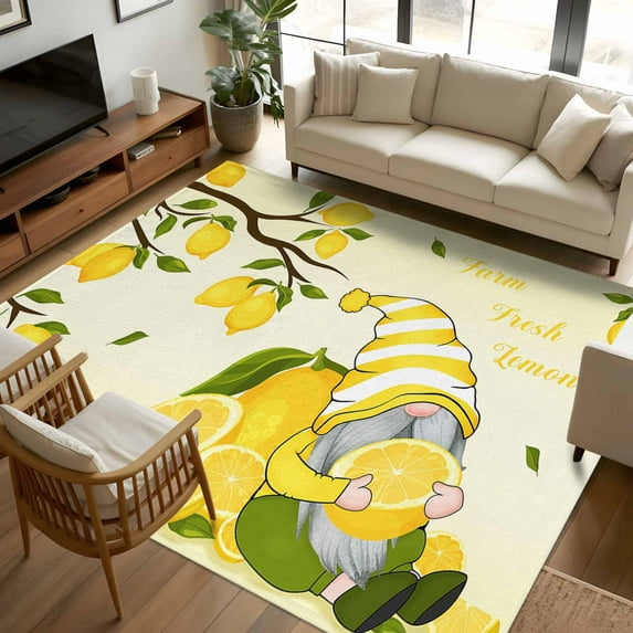 5x7 Area Rugs, Summer Lemon Non-Skid Rubber Backing Large Rectangle ...