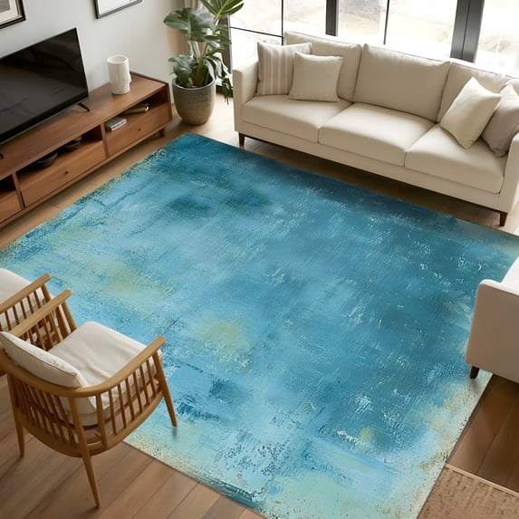 5x7 Area Rugs, Teal Blue Non-Skid Rubber Backing Large Rectangle Rugs ...