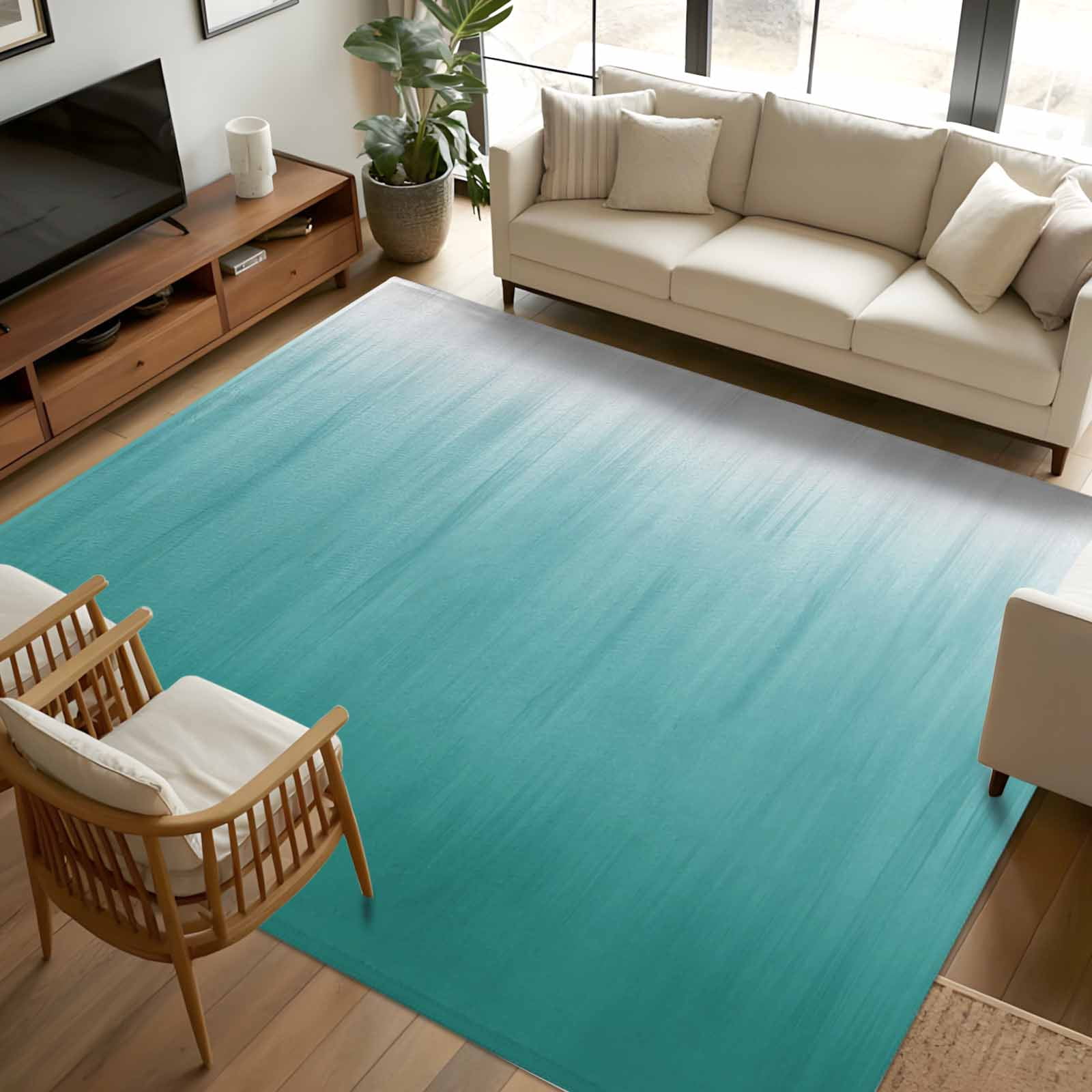 5x7 Area Rugs, Teal Green Ombre Non-Skid Rubber Backing Large Rectangle ...