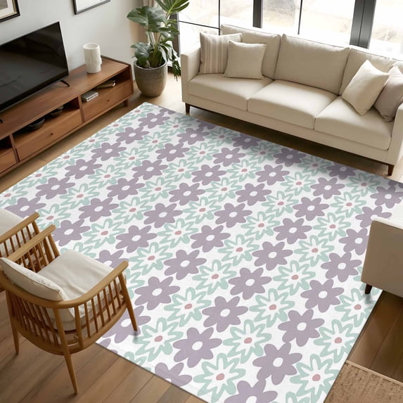 5x7 Area Rugs, Teal Purple Floral Non-Skid Rubber Backing Large ...