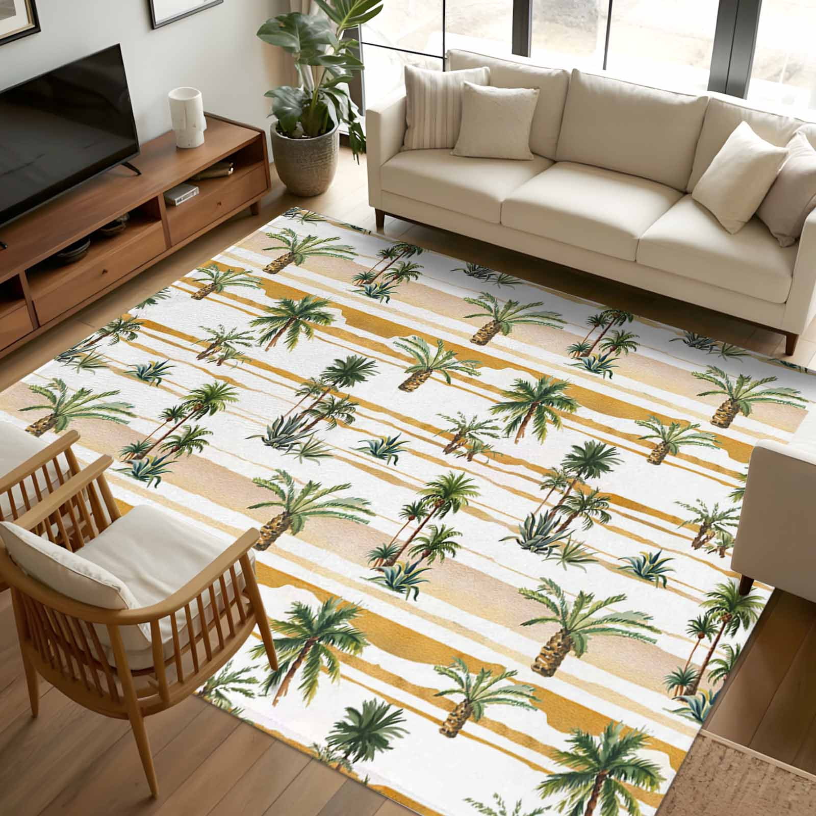 5x7 Area Rugs, Tropical Plants Non-Skid Rubber Backing Large Rectangle ...