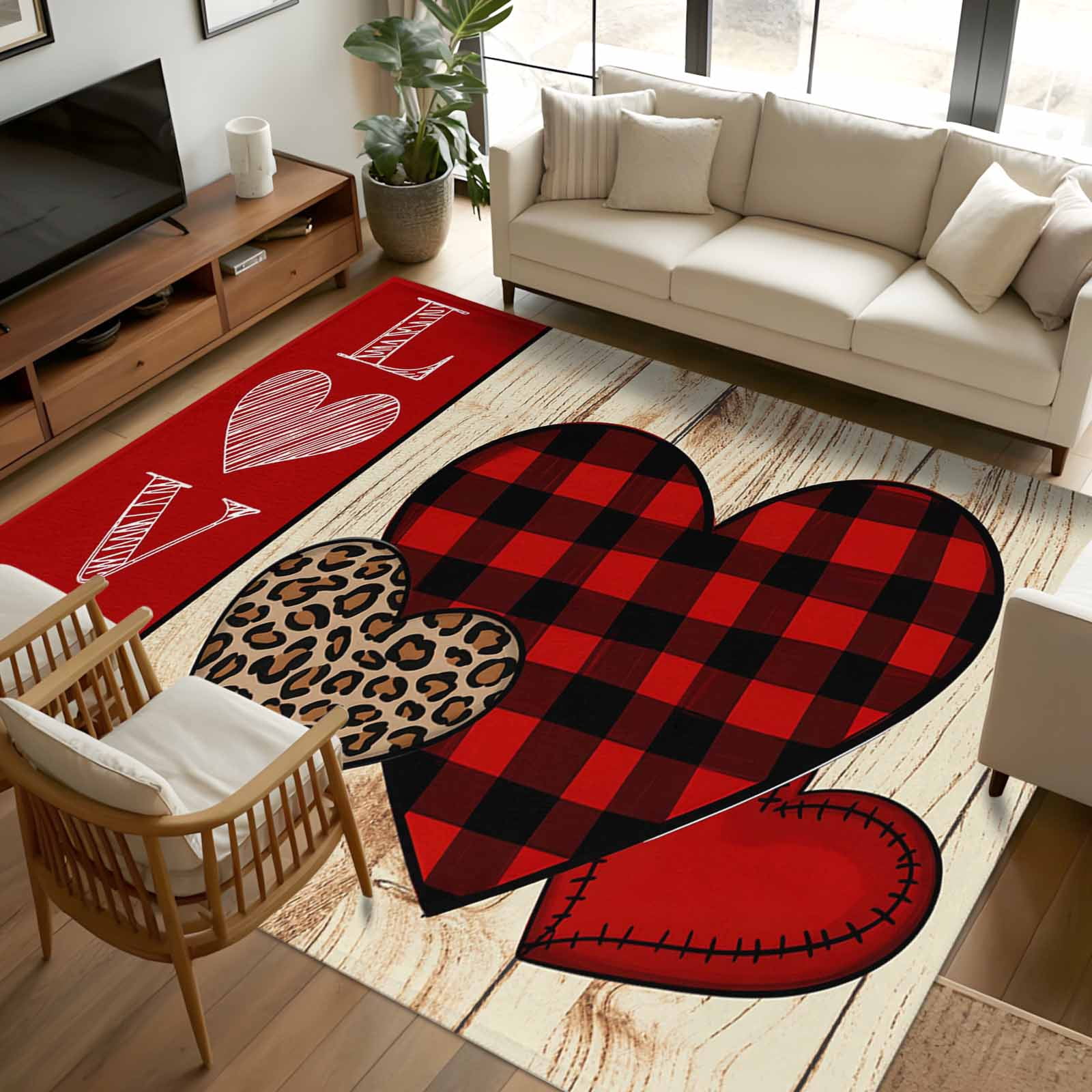 5x7 Area Rugs, Valentine's Day Non-Skid Rubber Backing Large Rectangle ...