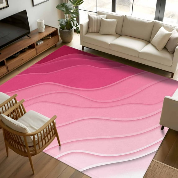 5x7Ft Area Rugs, Valentines Pink Ombre Non-Skid Rubber Backing Large ...