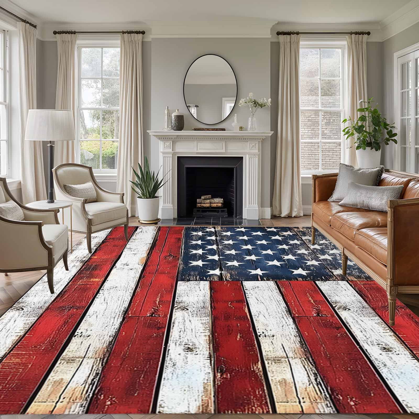 5x7 Area Rugs, Vintage American Flag Non-Skid Rubber Backing Large ...