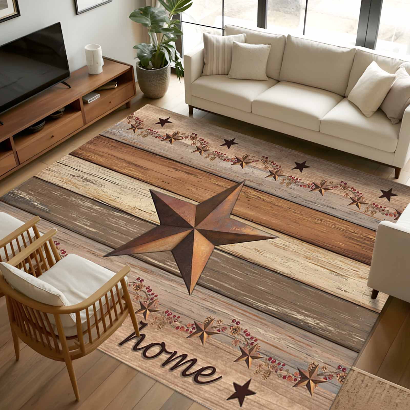 5x7 Area Rugs, Western Texas Star Retro Non-Skid Rubber Backing Large ...