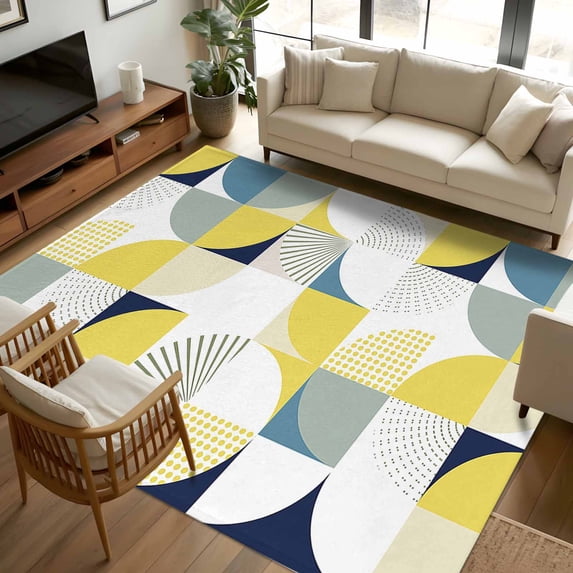 5x7 Area Rugs, Yellow Geometric Non-Skid Rubber Backing Large Rectangle ...
