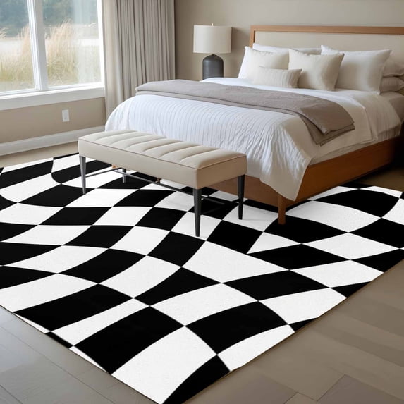 5x7 Black and White Area Rug for Living Room, Washable Non Slip Low ...