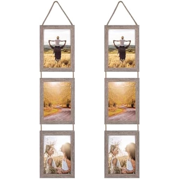 5x7 Collage Hanging Triple Picture Frames Set, Rustic 6 Opening ...