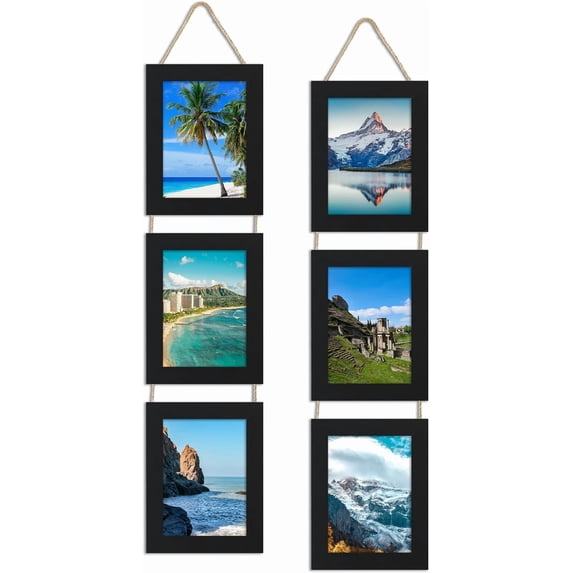 5x7 Collage Picture Frames Set of 2, Rustic Wooden Real Glass Vertical ...