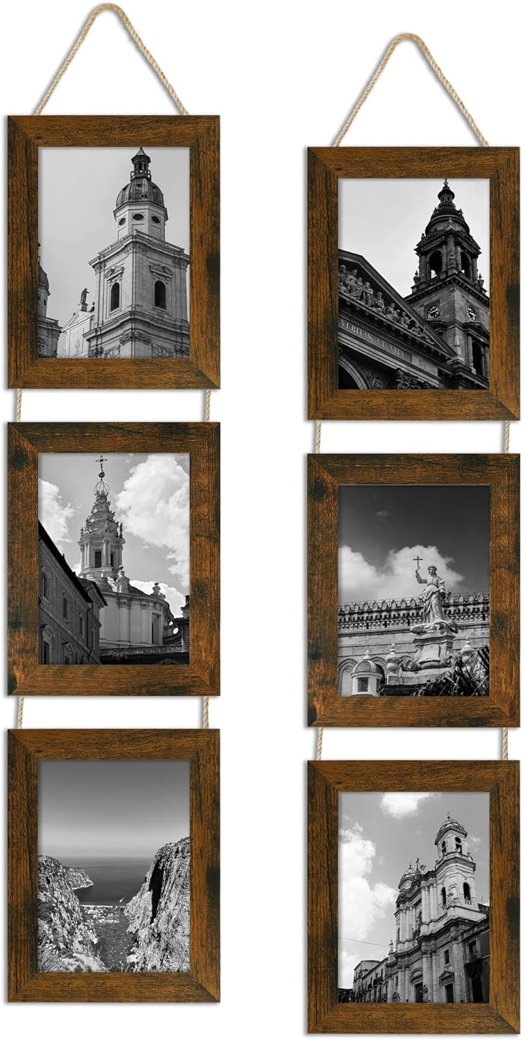 5x7 Collage Picture Frames Set of 2, Rustic Wooden Real Glass Vertical ...