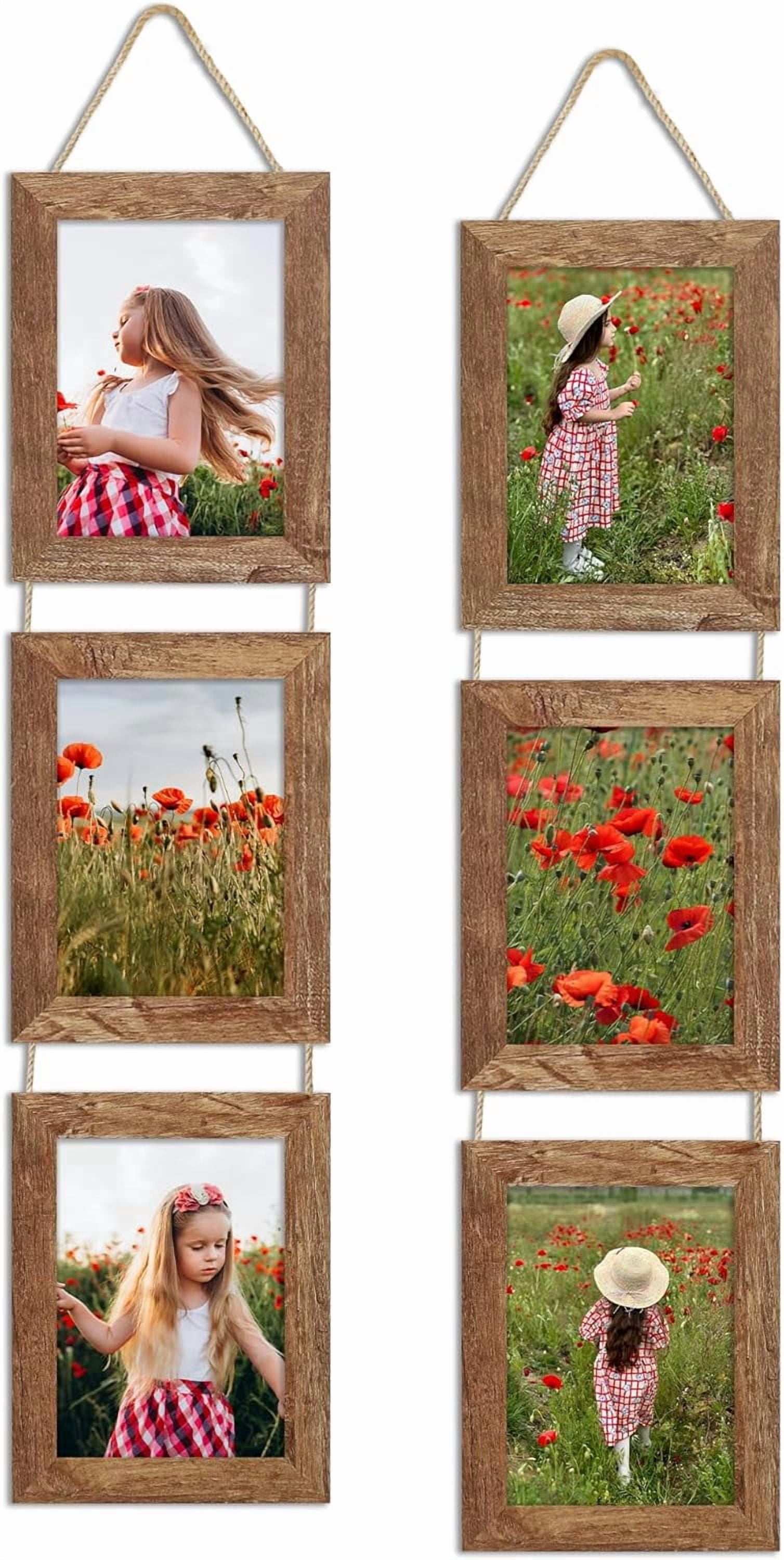 5x7 Collage Picture Frames Set of 2, Rustic Wooden Real Glass Vertical ...