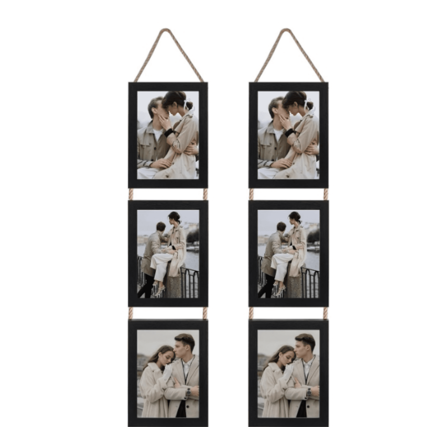 5x7 Collage Triple Picture Frames Set, Black 6 Opening Hanging Vertical ...