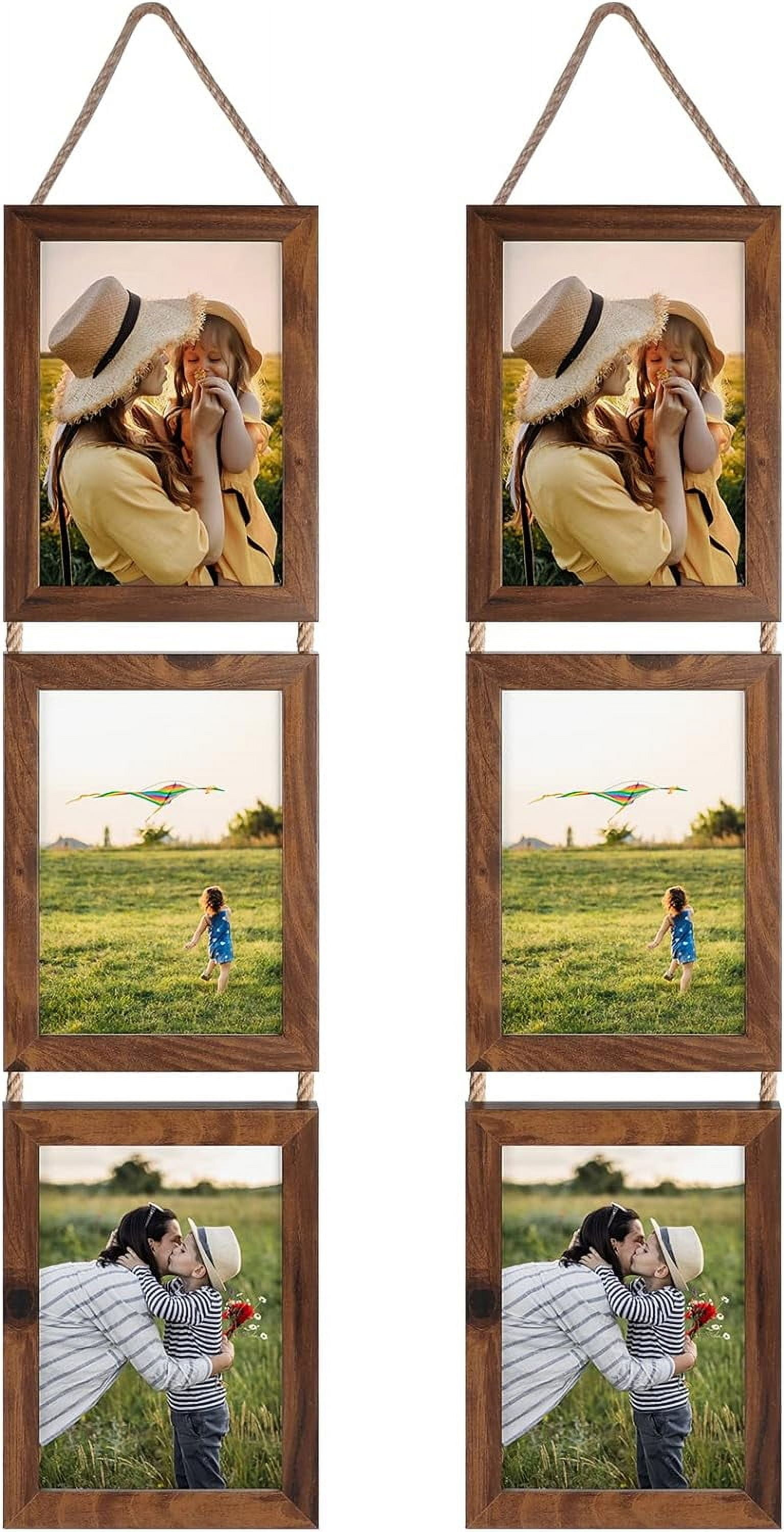 5x7 Collage Triple Picture Frames Set, Walnut Brown 6 Opening Hanging ...