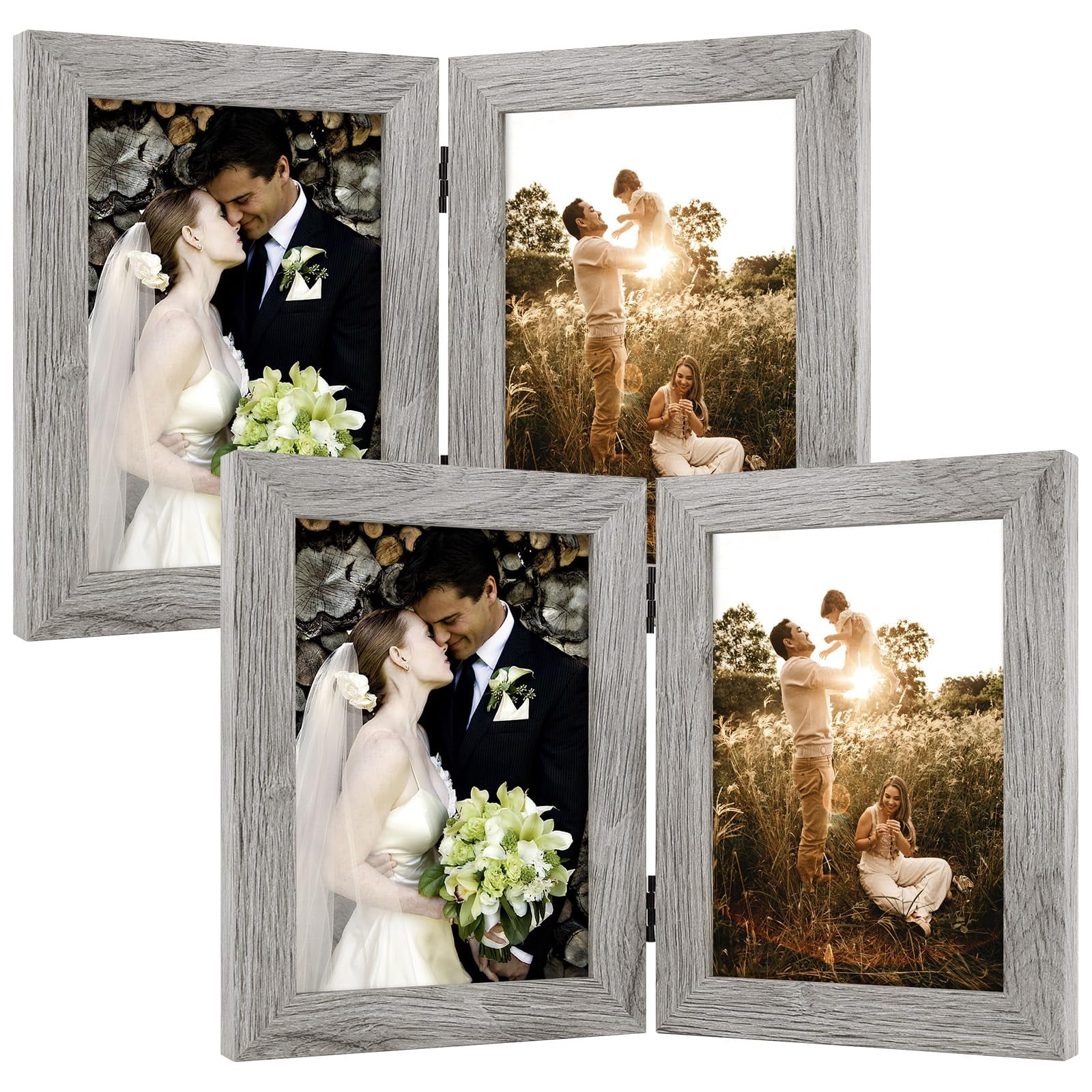 5x7 Double Photo Frame Vertical Hinged Collage Frame for 2 Pictures ...
