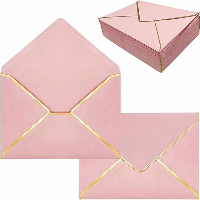 5x7 Envelopes for Invitations with Gold Border, 50 Pack A7 Envelopes ...