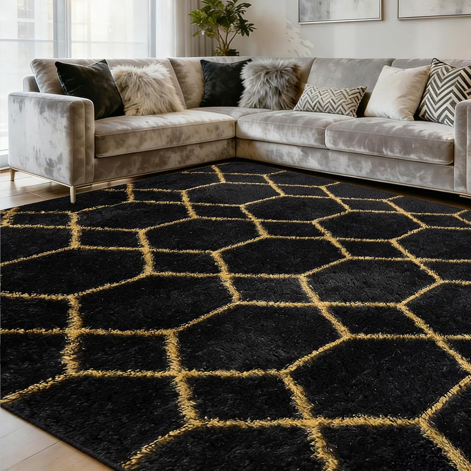 5x7 FT Soft Rug for Living Room, Geometric Shag Soft Area Rug, Classic ...