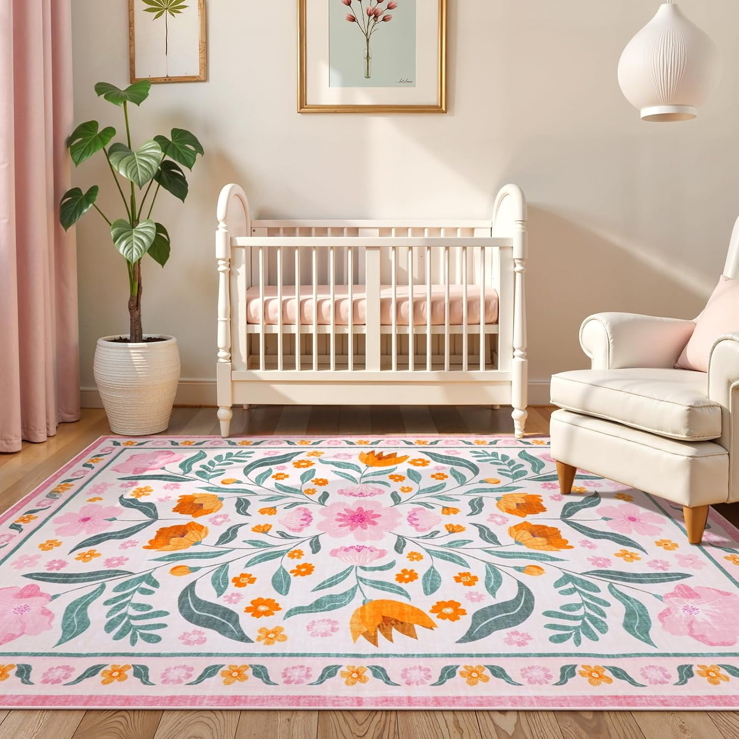 5x7 Floral Rugs for Girls, Washable Area Rugs for Room Soft Boho Rug ...