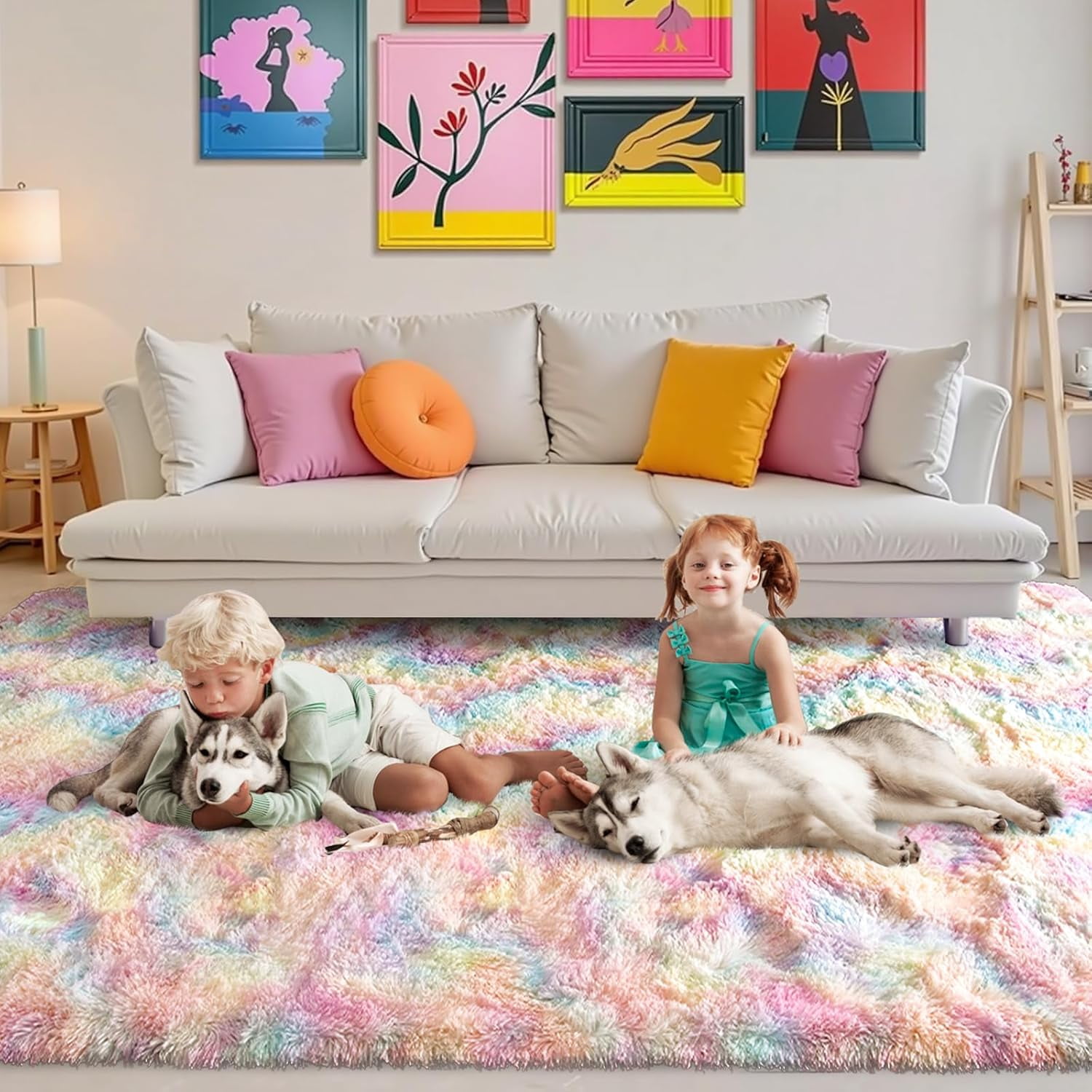 5x7 Fluffy Rainbow Rugs for Living Room Bedroom, Soft Indoor Fuzzy ...