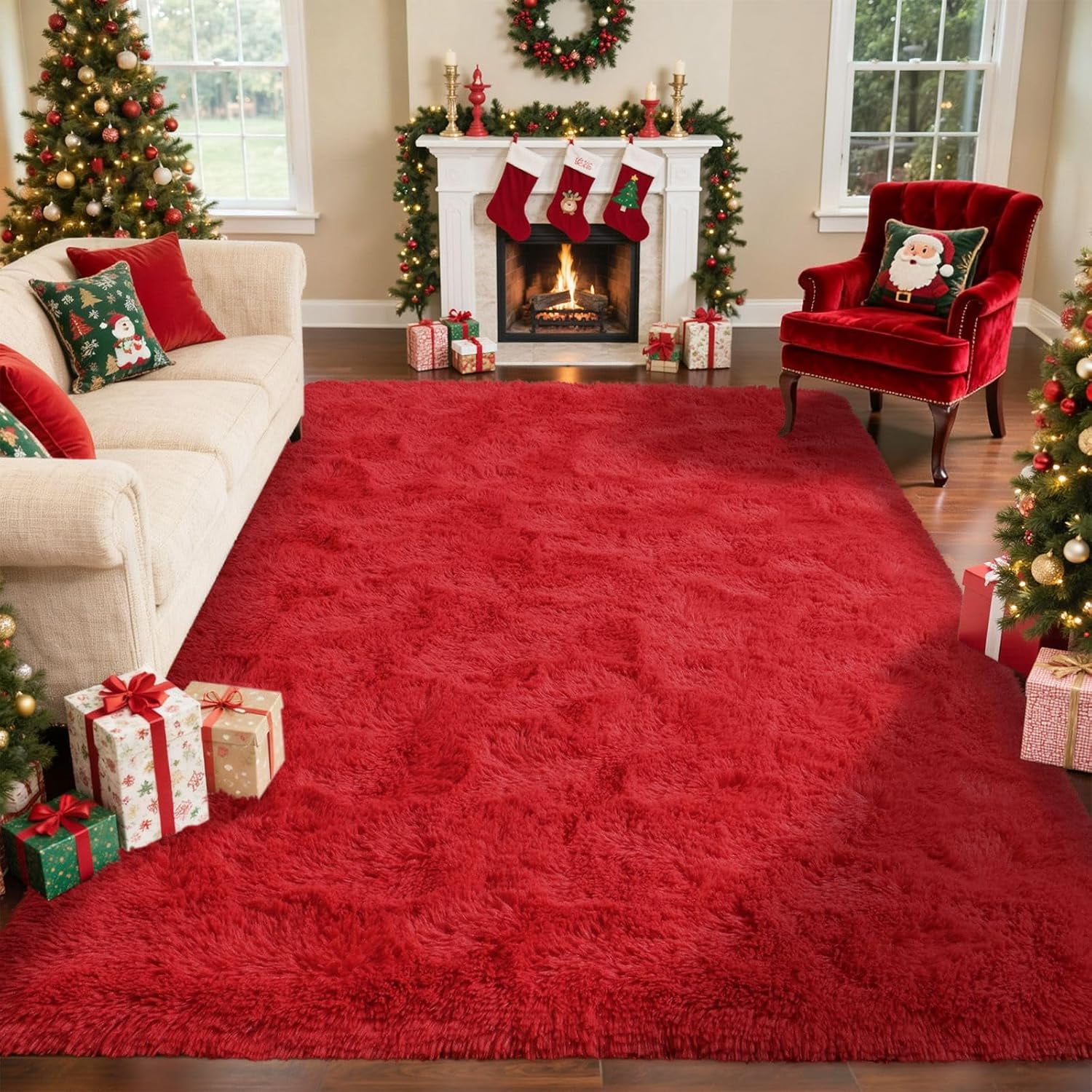 5x7 Ft Red Shag Rugs for Bedroom Living Room Decor, Ultra Soft Fluffy ...