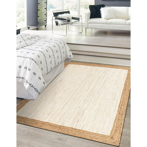 5x7 Ft White Jute Area Rug, Hand-Woven, Farmhouse Boho Style, Durable ...