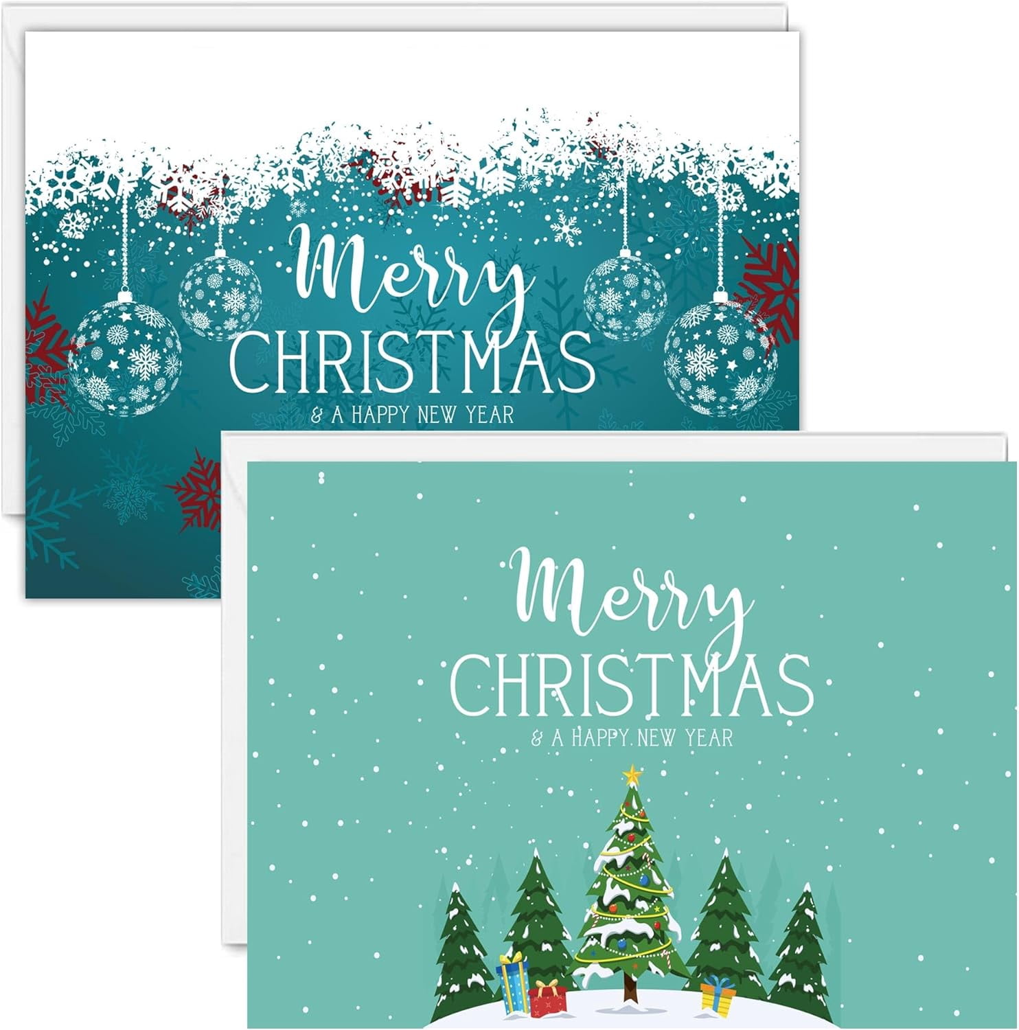 5x7 Inch Christmas Greeting Cards Assortment With Envelopes Xmas Tree ...