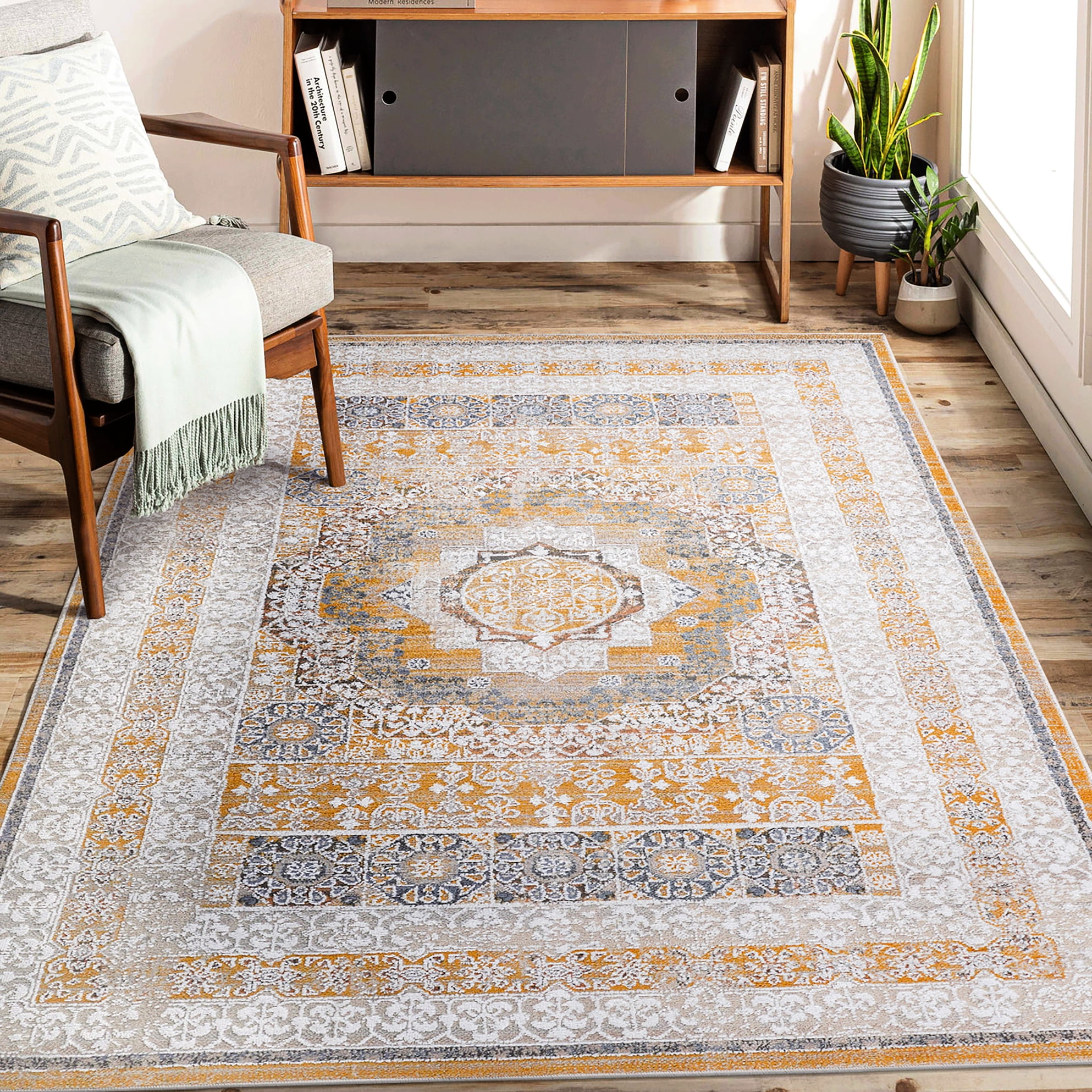 5x7 Loom & Area Rug Cream/ Medallion - Stain , Non-shedding For ...