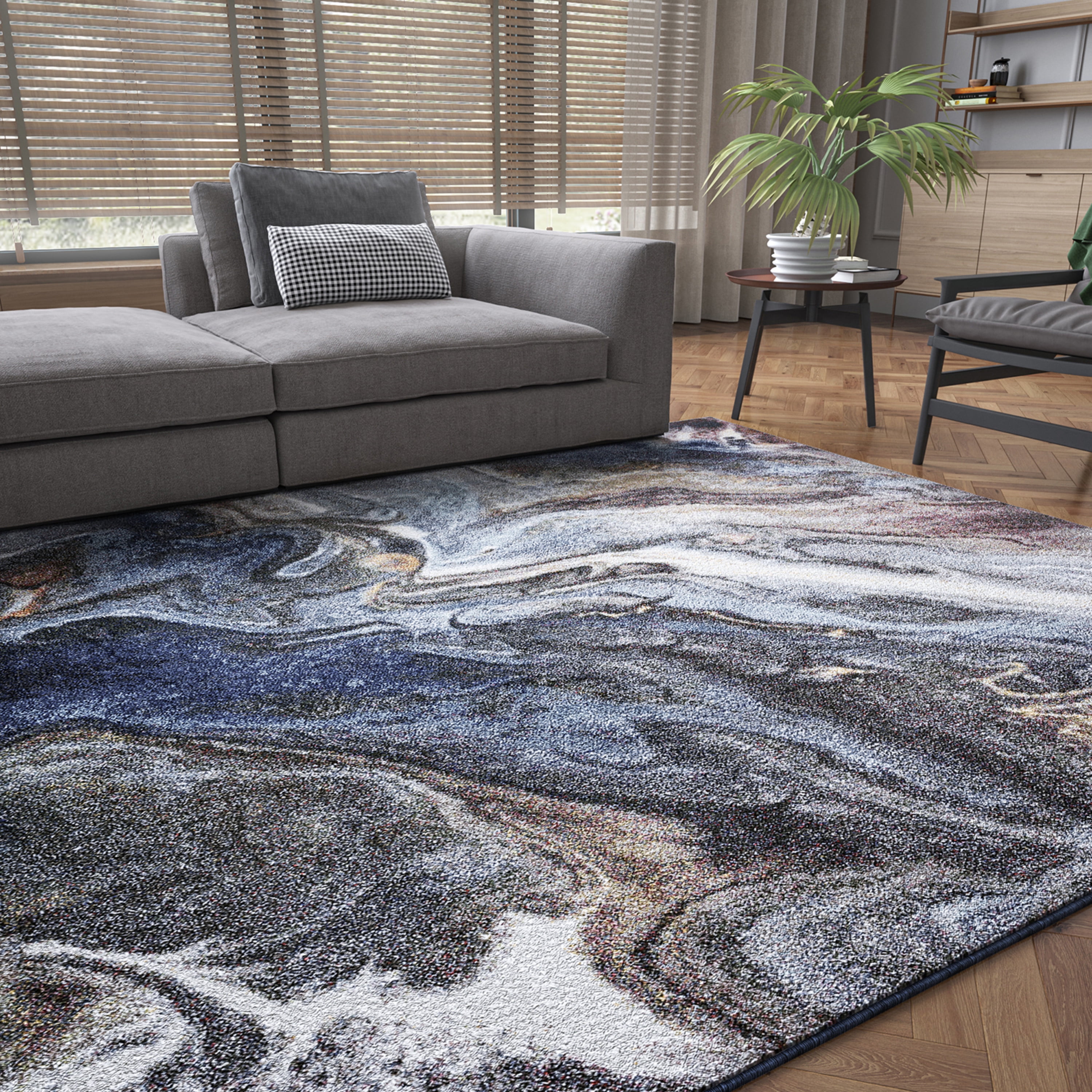 5x7 Modern Navy Area Rugs for Living Room | Bedroom Rug | Dining Room ...