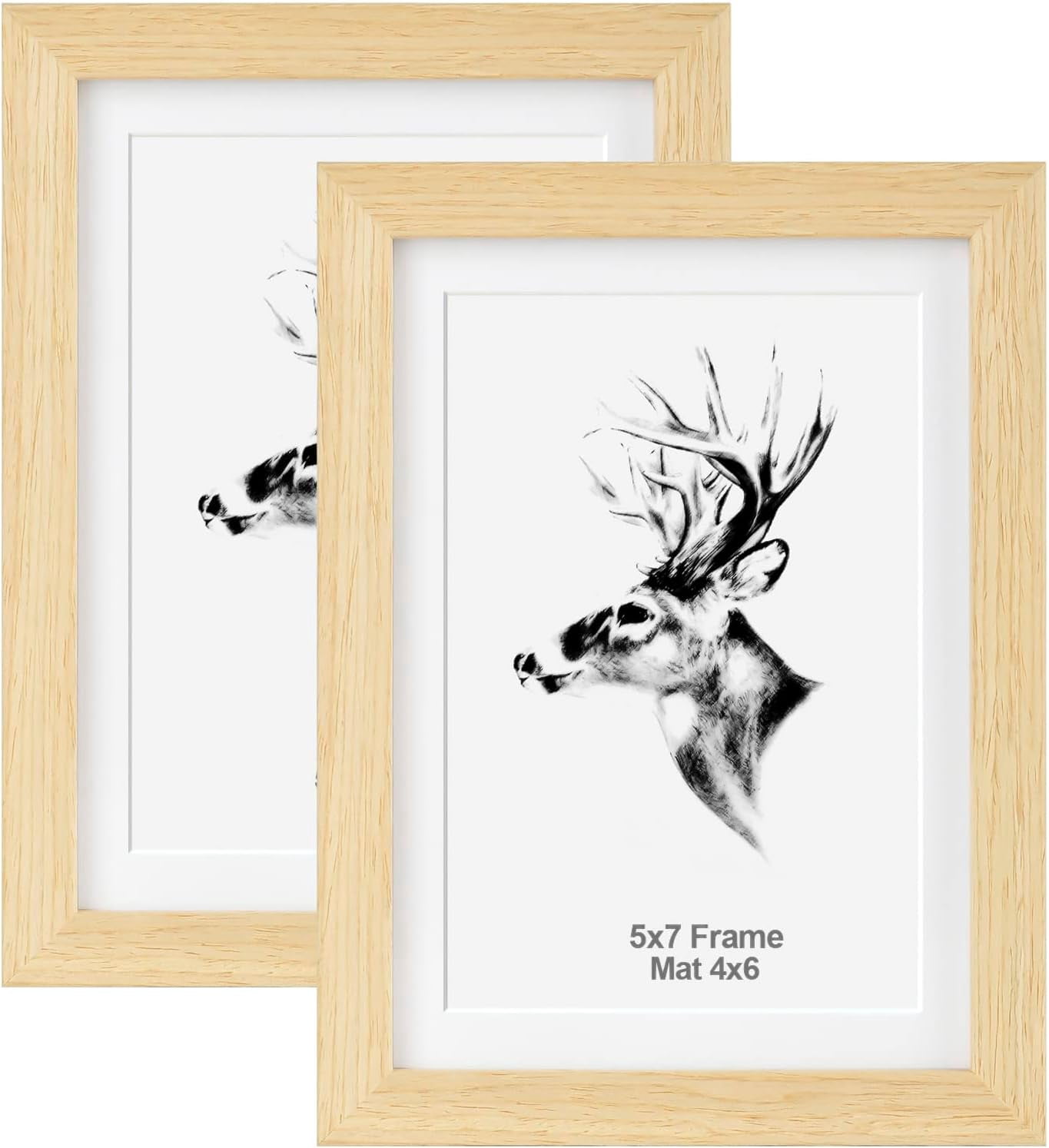 5x7 Oak Picture Frame with Mat for 4x6 Set of 2, Natural Solid Wood ...