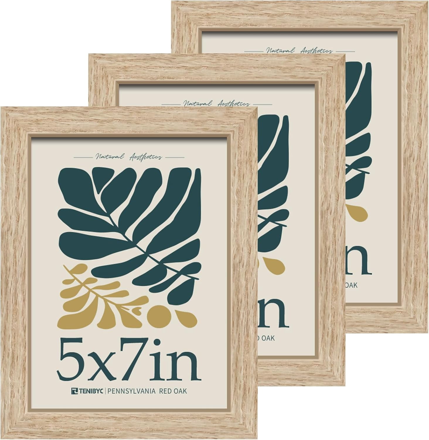 5x7 Oak Picture Frame with HD Glass - 3pk, Natural Wood Photo Frame ...