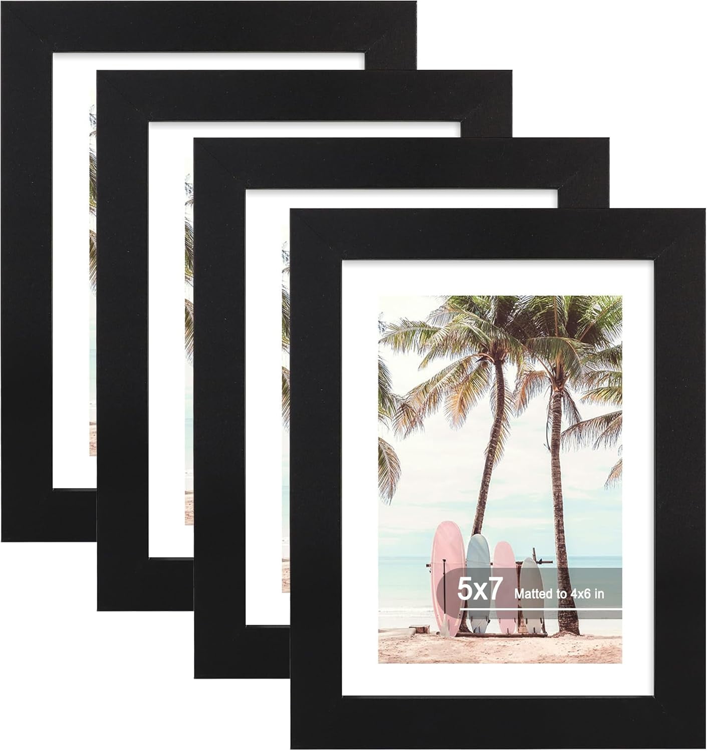 5x7 Picture Frame (4 Pack, Black) Made of Real Glass and Wooden Frame ...