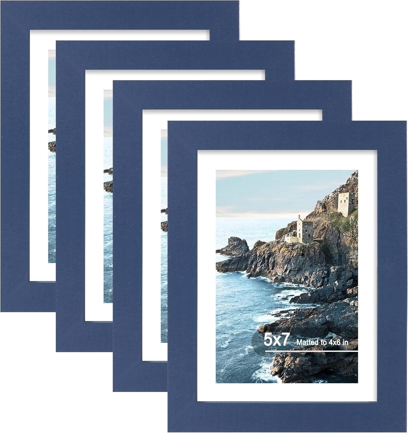 5x7 Picture Frame (4 Pack, Blue) Made of Real Glass and Wooden Frame ...
