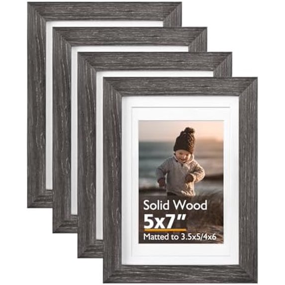 5x7 Picture Frame Ash Black, Solid Wood Frames with Acrylic Plexiglass for 3.5x5/4x6 with Mat or ...