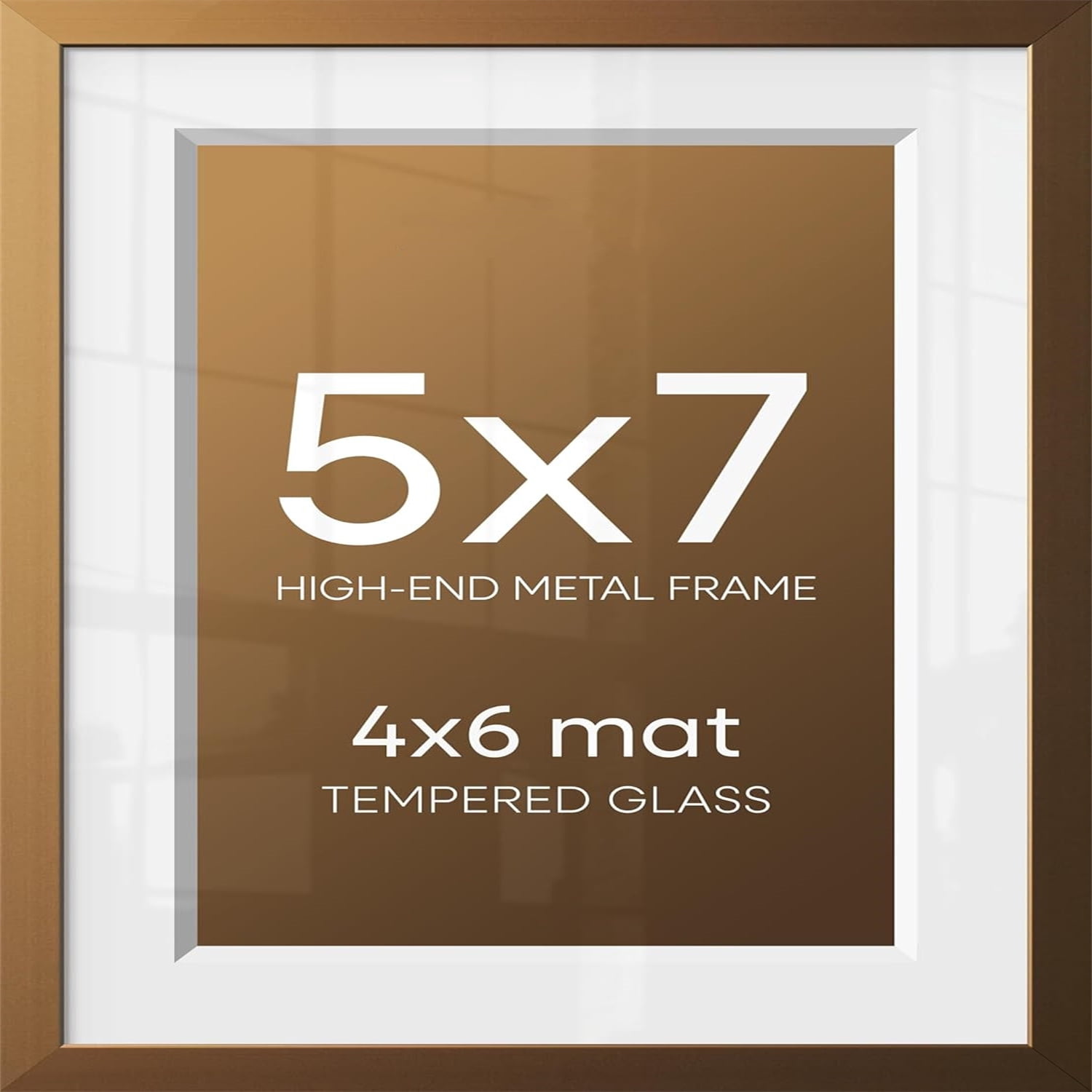 5x7 Picture Frame Bronze, High End Metal 5 x 7 Brass Frames with Mat 4 ...