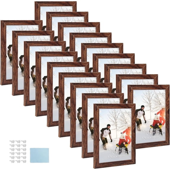 5x7 Picture Frame Bulk Distressed Brown, Set of 18 MDF Grain Frame for ...