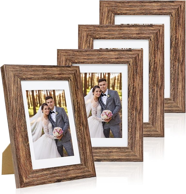 5x7 Picture Frame Set of 4, Made of Real Glass and Distressed White Wooden Frame, 5 by 7 Photo ...