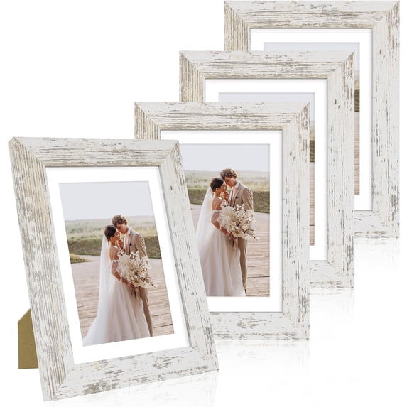 5x7 Picture Frame Set of 4, Made of Real Glass and Distressed White ...