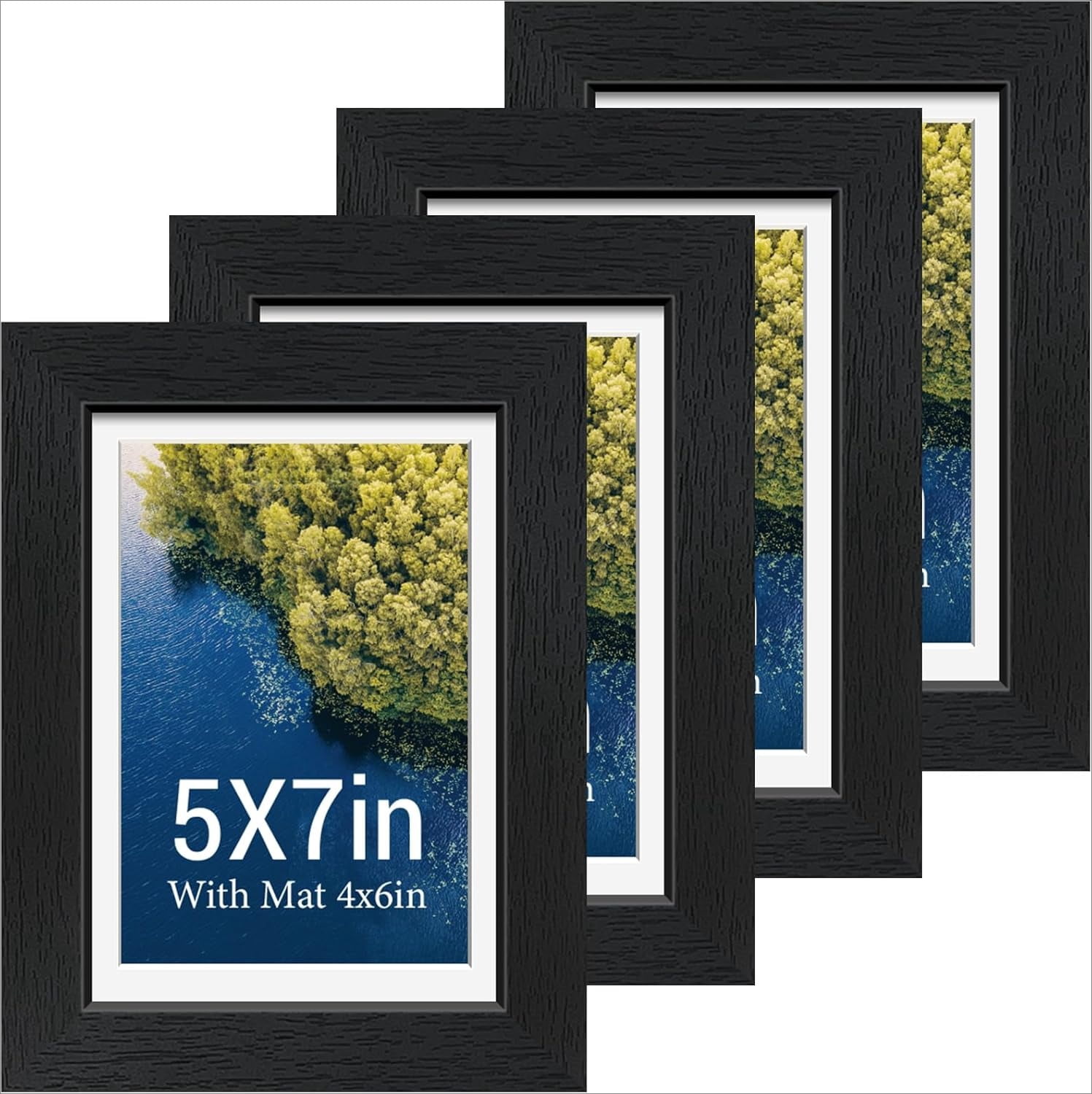 5x7 Picture Frame Set - 4 Pack, Black Wood Photo Frames - Tempered ...
