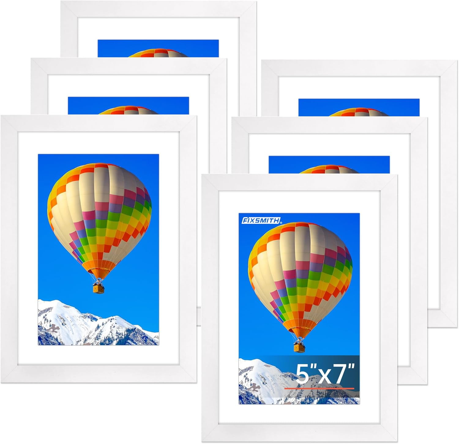 5x7 Picture Frame Set of 6, White Photo Frames Bulk with HD Plexiglass ...