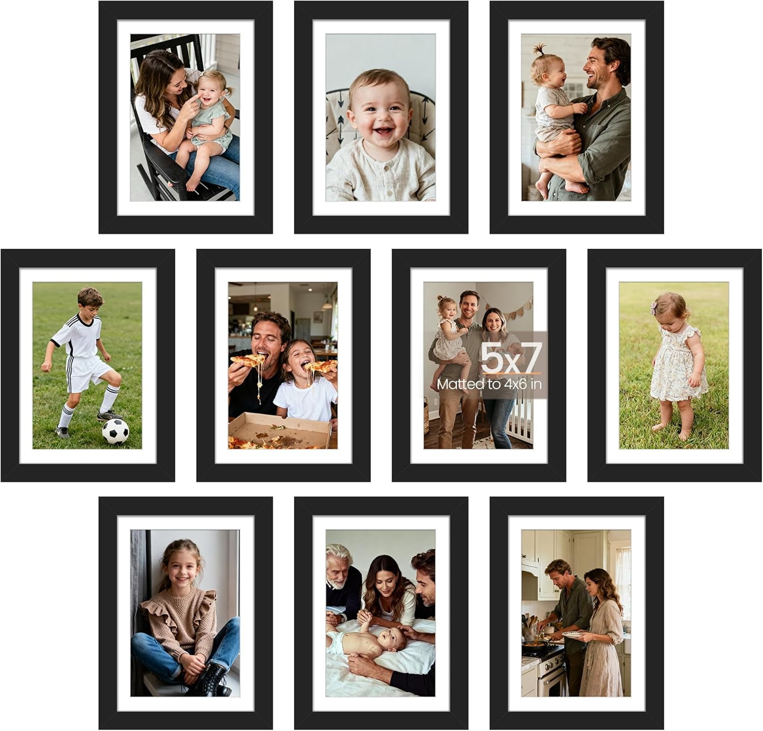 5x7 Picture Frame Set of 10, Display Pictures 4x6 with Mat or 5x7 ...