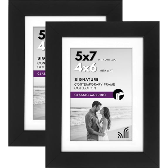 5x7 Picture Frame with Shatter-Resistant Glass - Set of 2 - Use as 4x6 ...