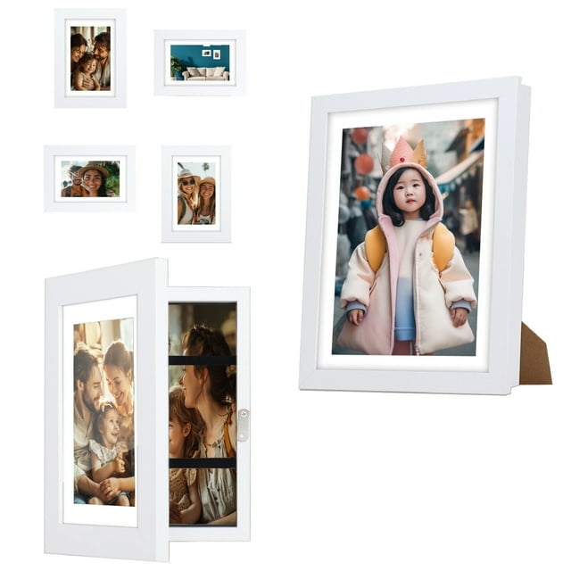 5x7 Picture Frame White Solid Wood, Set of 2, Large Capacity ( 35 ...