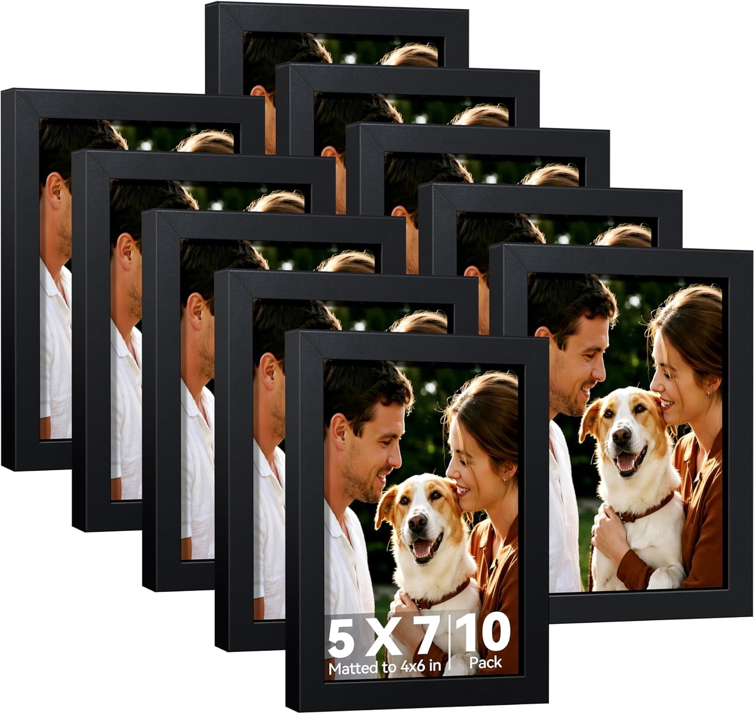 5x7 Picture Frames Black Set of 10, Tabletop or Wall Display Pictures ...
